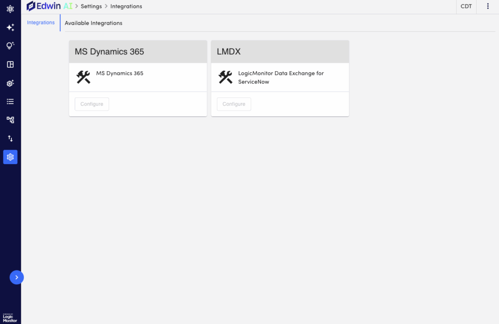 Edwin AI 設定ページ - LogicMonitor